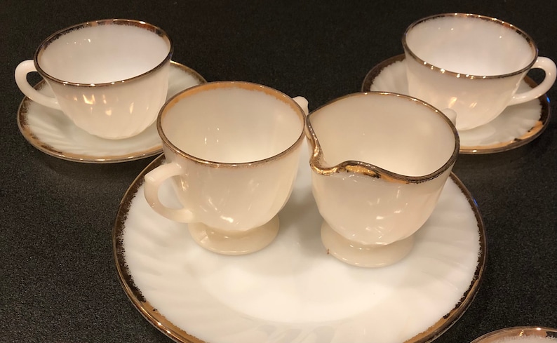 Vintage 1950s Fire King 11pc Tea Cups • Plate/sugar/creamer • Swirl ...