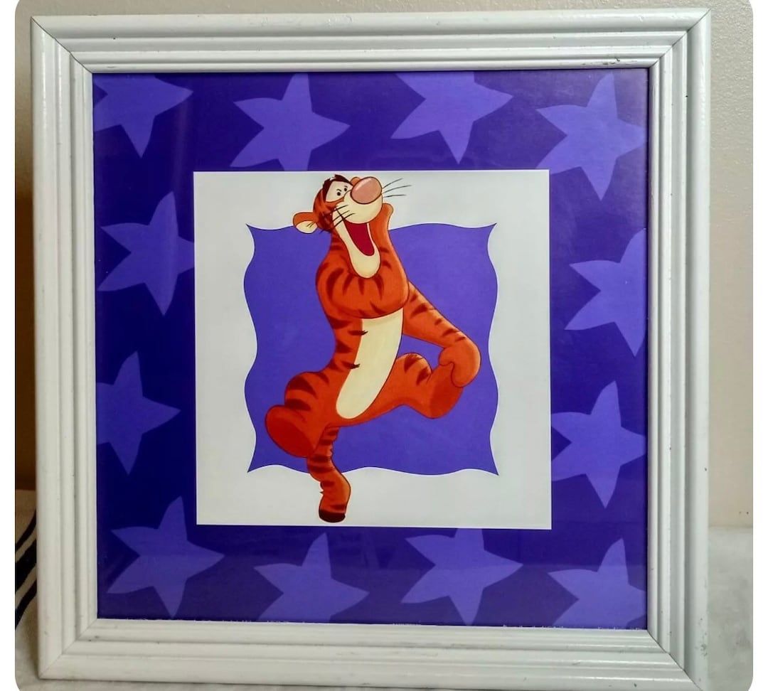 Vintage SALE Winnie the Pooh Tigger Print Purple Matting White Frame 10 ...
