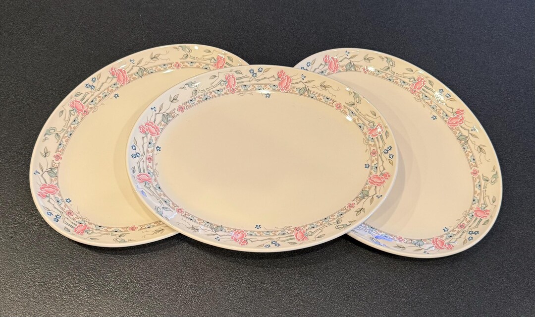 Vintage 1980s THREE Steelite Oval Platters • Pattern SLE24 Pink/blue ...