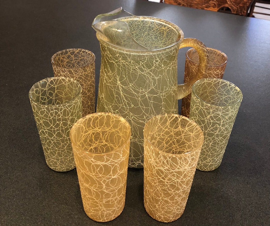 Vintage Spaghetti String Glasses and Pitcher 6 Tall - Etsy