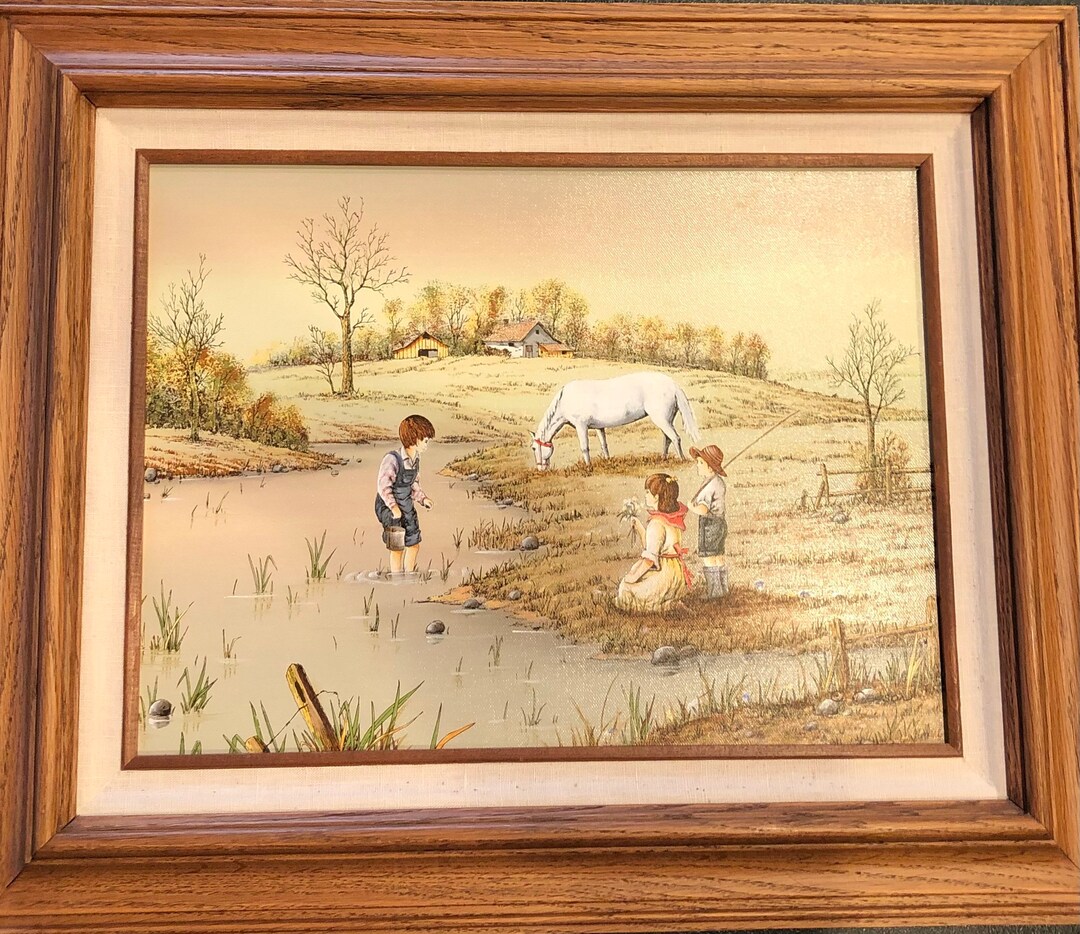 C. Carson Oil Painting Amish Scene With Children & Horse Serigraph 12 X ...