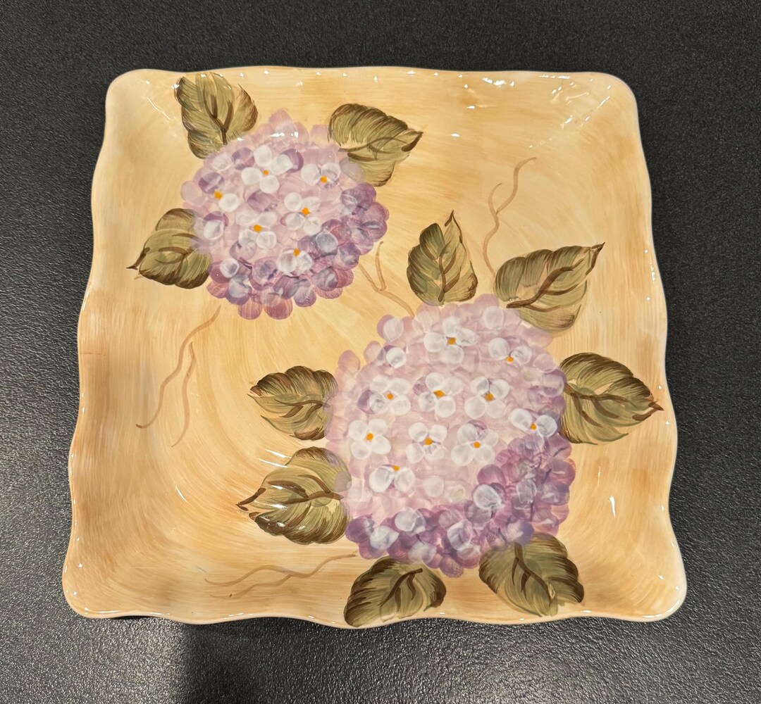 Vintage Purple Flower Platter Hydrangea Square Pale Purple Flowers Rippled Rim 11” X 11” 2000 ...