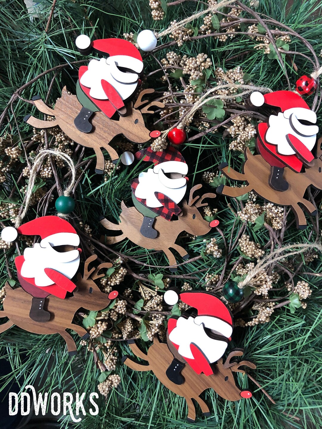 Santa Riding Rudolph Reindeer Ornament, Hanging Car Charm - Etsy