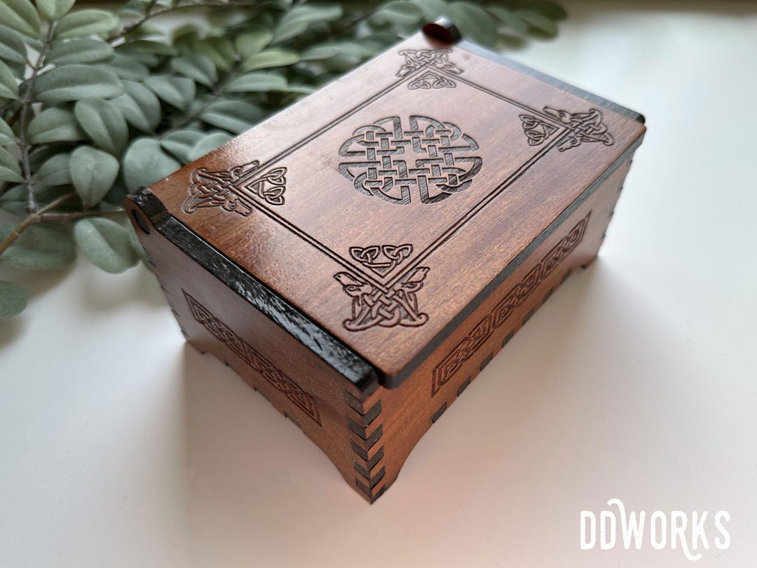 Mahogany Wooden Jewelry Box - Celtic Knot Design - Laser Cut and ...