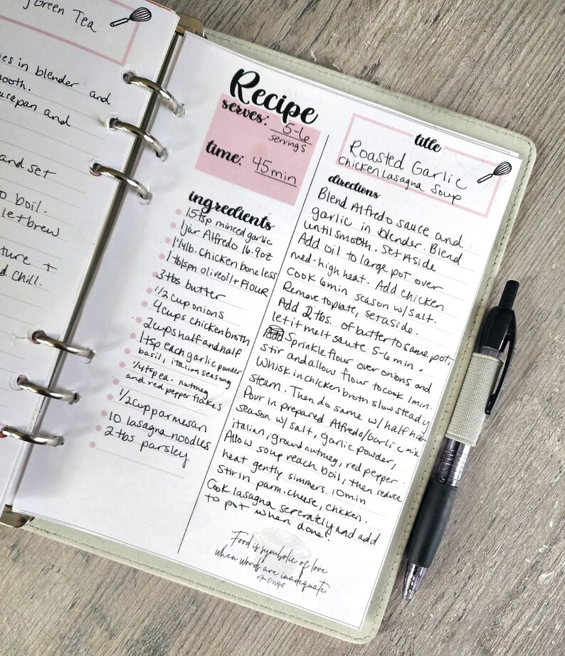 Recipe Printable Page, Recipe Template PDF, Recipe Planner Insert ...
