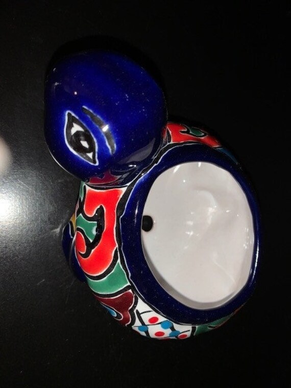 Hand-Painted Talavera Turtle Pot Planter Cobalt Blue Floral & Garden ...