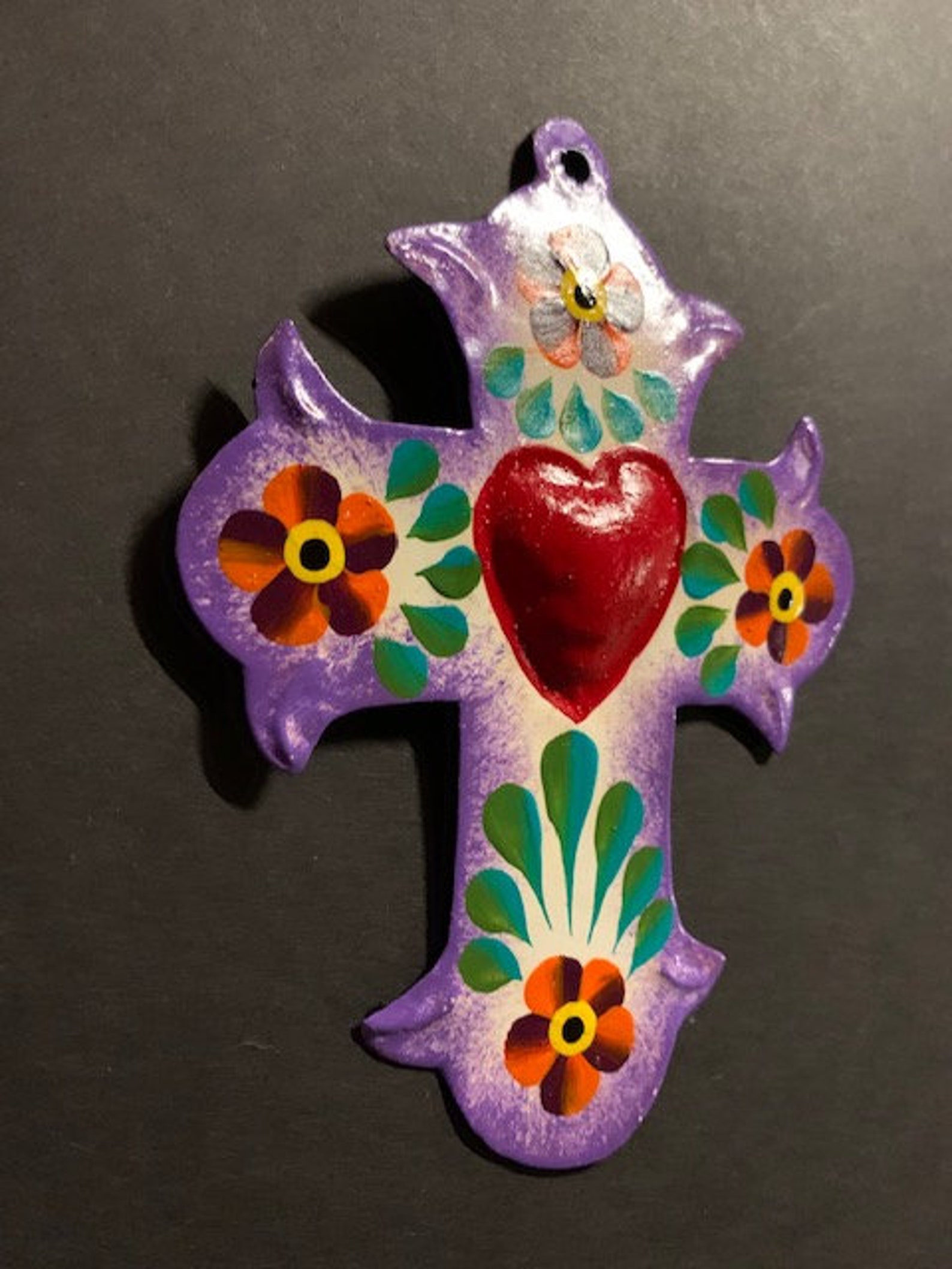 Hand-painted Tin Cross With Scalloped Edges Purple - Etsy