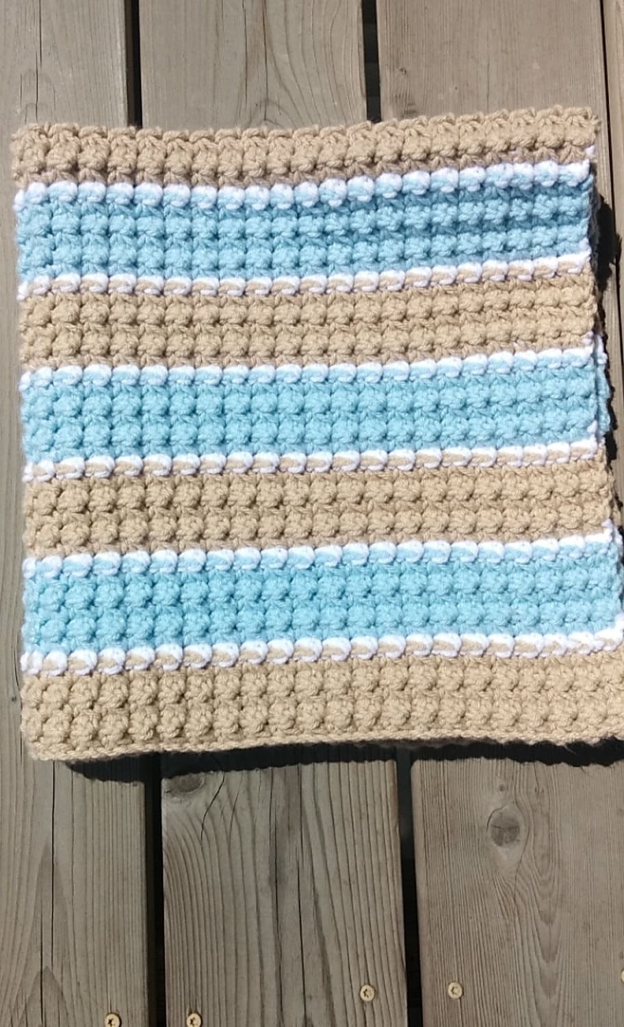 Light Blue, White and Light Brown Crochet Textured Baby Blanket - Etsy