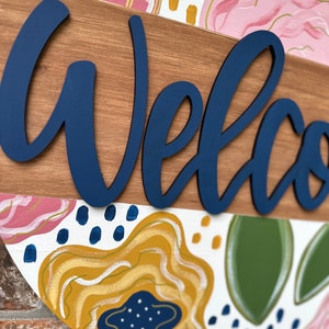 Floral Welcome Sign, 3D Lettering, Wood Cut Out, Hand Painted, Everyday ...