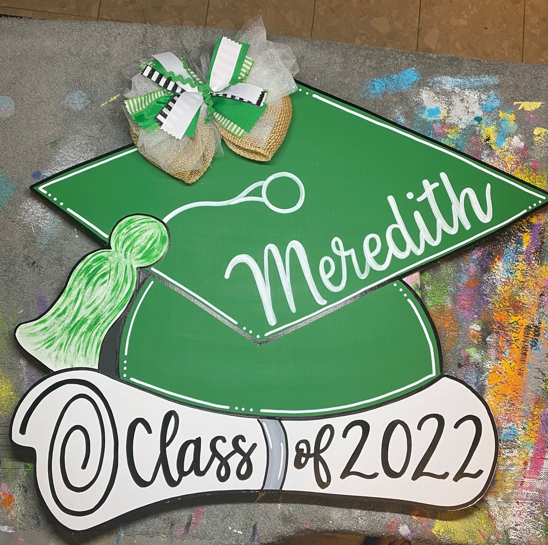 Graduation Door Hanger, Wood Cut Out, Hand Painted, Graduate, Cap ...