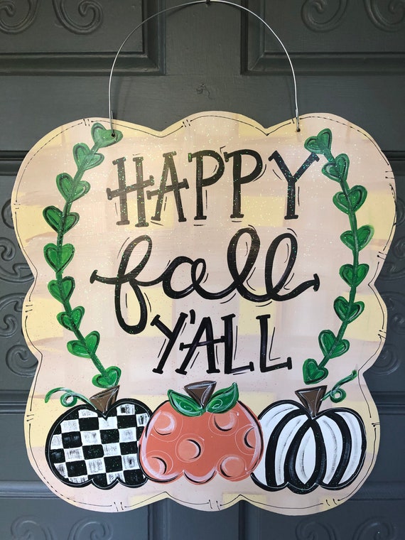 Happy Fall Yall Door Hanger Wood Cut Out Hand Painted - Etsy