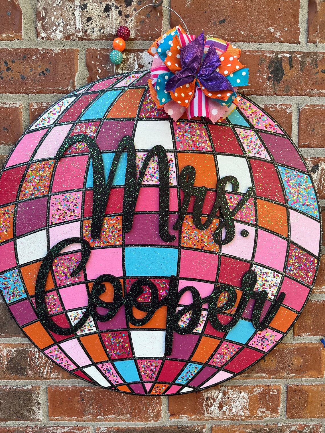 Welcome Mirrorball, Disco Ball, Wood Cut Out, Doorhanger, Handpainted ...