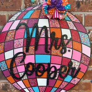 Welcome Mirrorball, Disco Ball, Wood Cut Out, Doorhanger, Handpainted ...