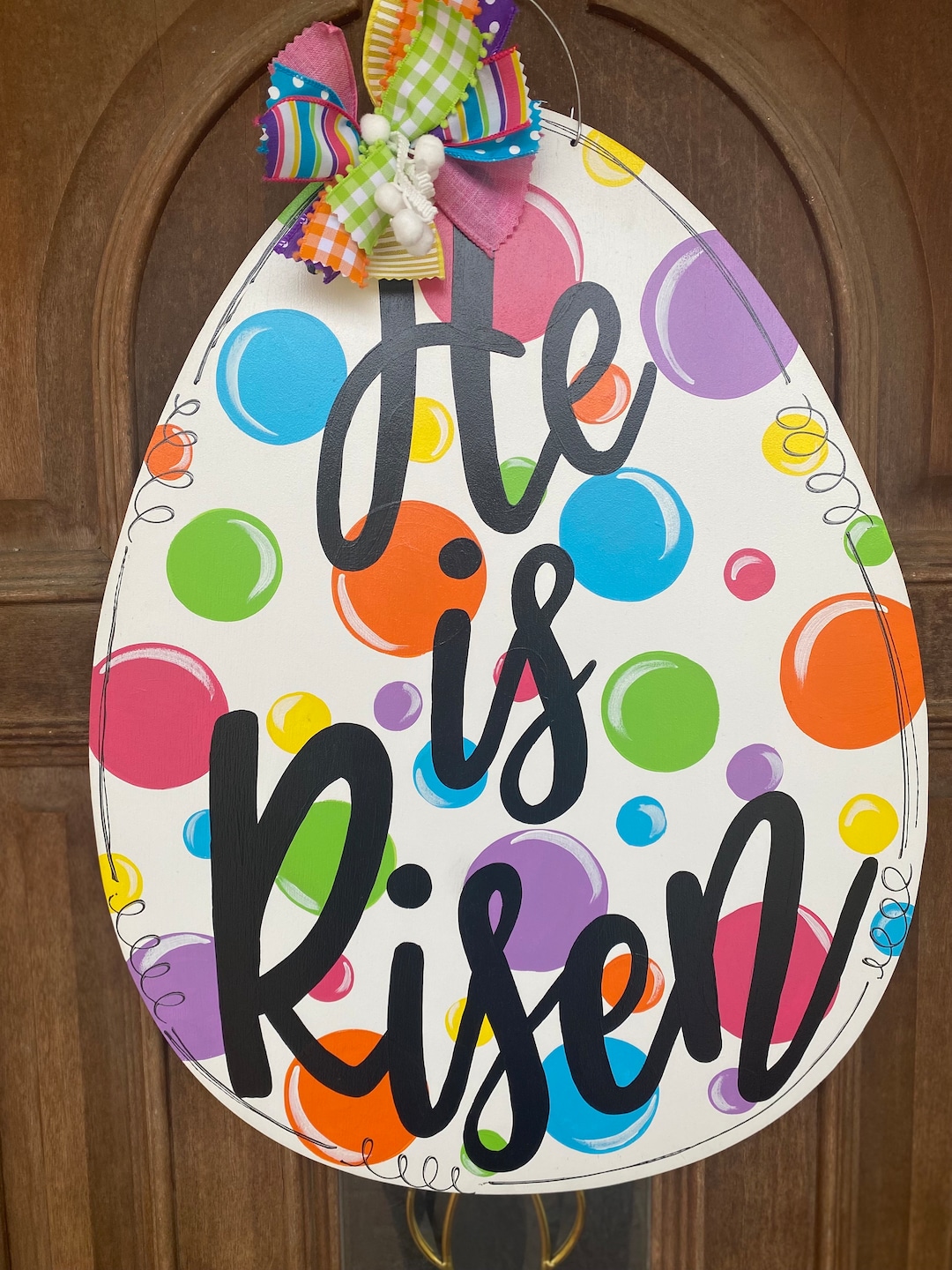 Easter Egg Door Hanger, Hand Painted, Wood Cut Out, Easter Decor ...