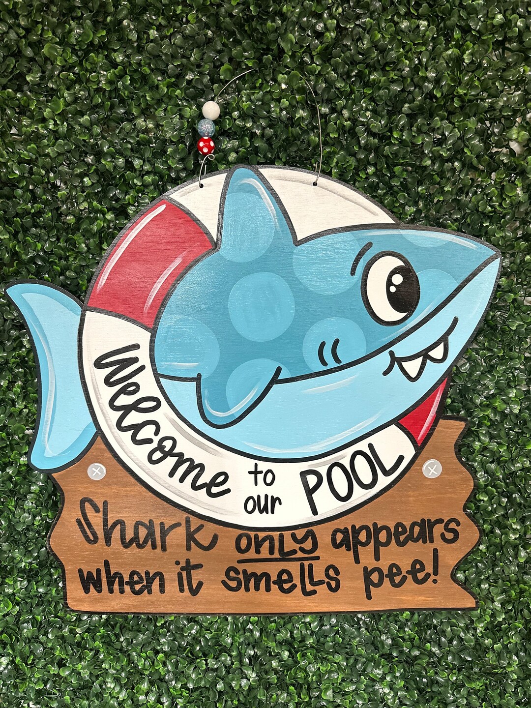 Pool Door Hanger, Shark, Pool Rules, Summertime, Hand Painted Wooden ...
