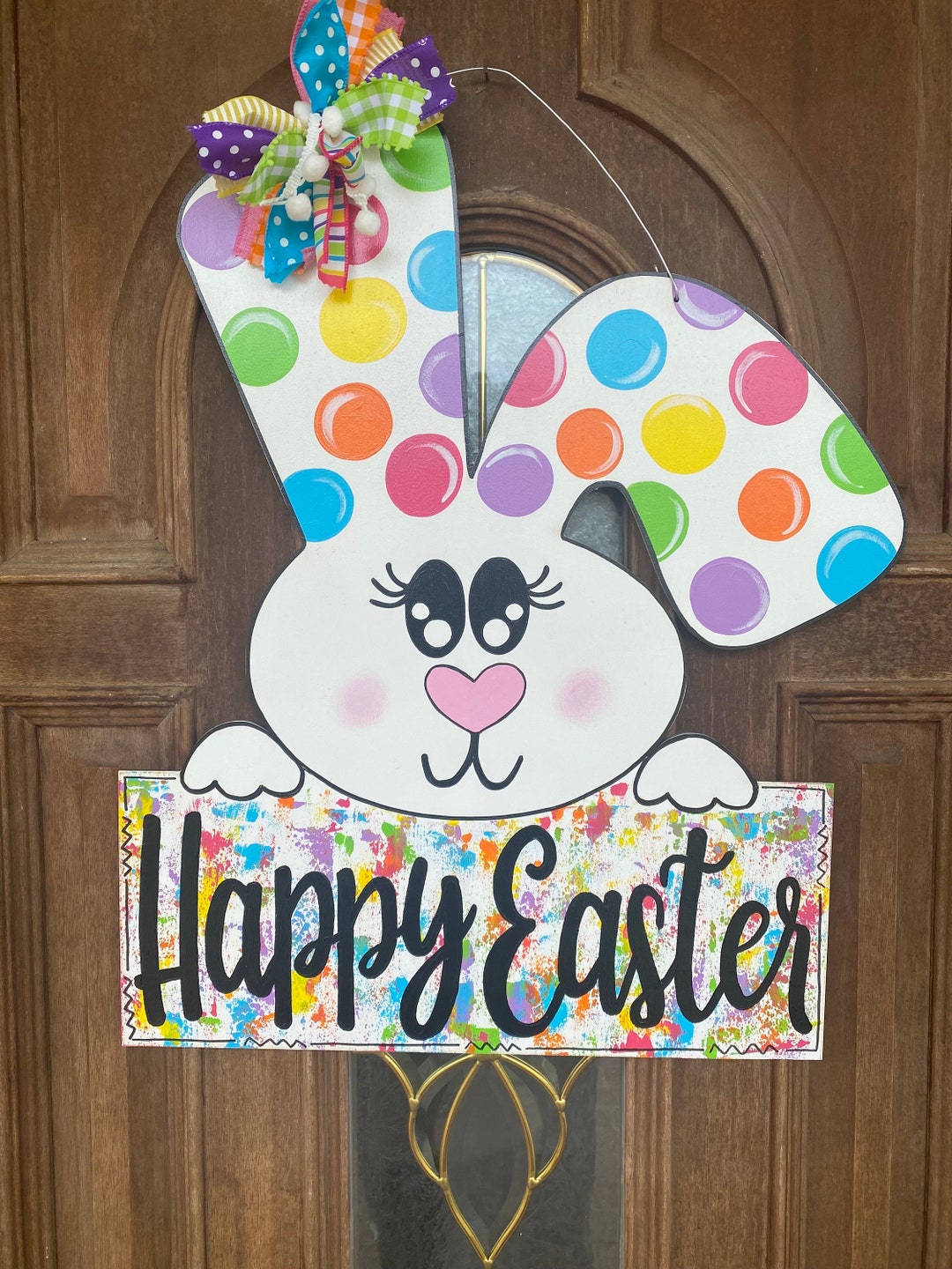 Happy Easter Bunny Door Hanger, Wood Cut Out, Hand Painted, Easter ...