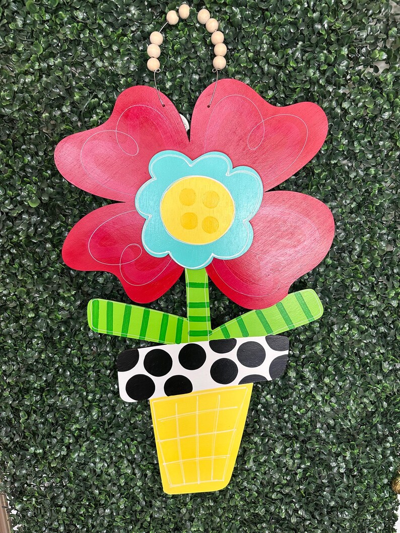 Flower Door Hanger, Hand Painted, Spring Decor, Wood Cut Out - Etsy