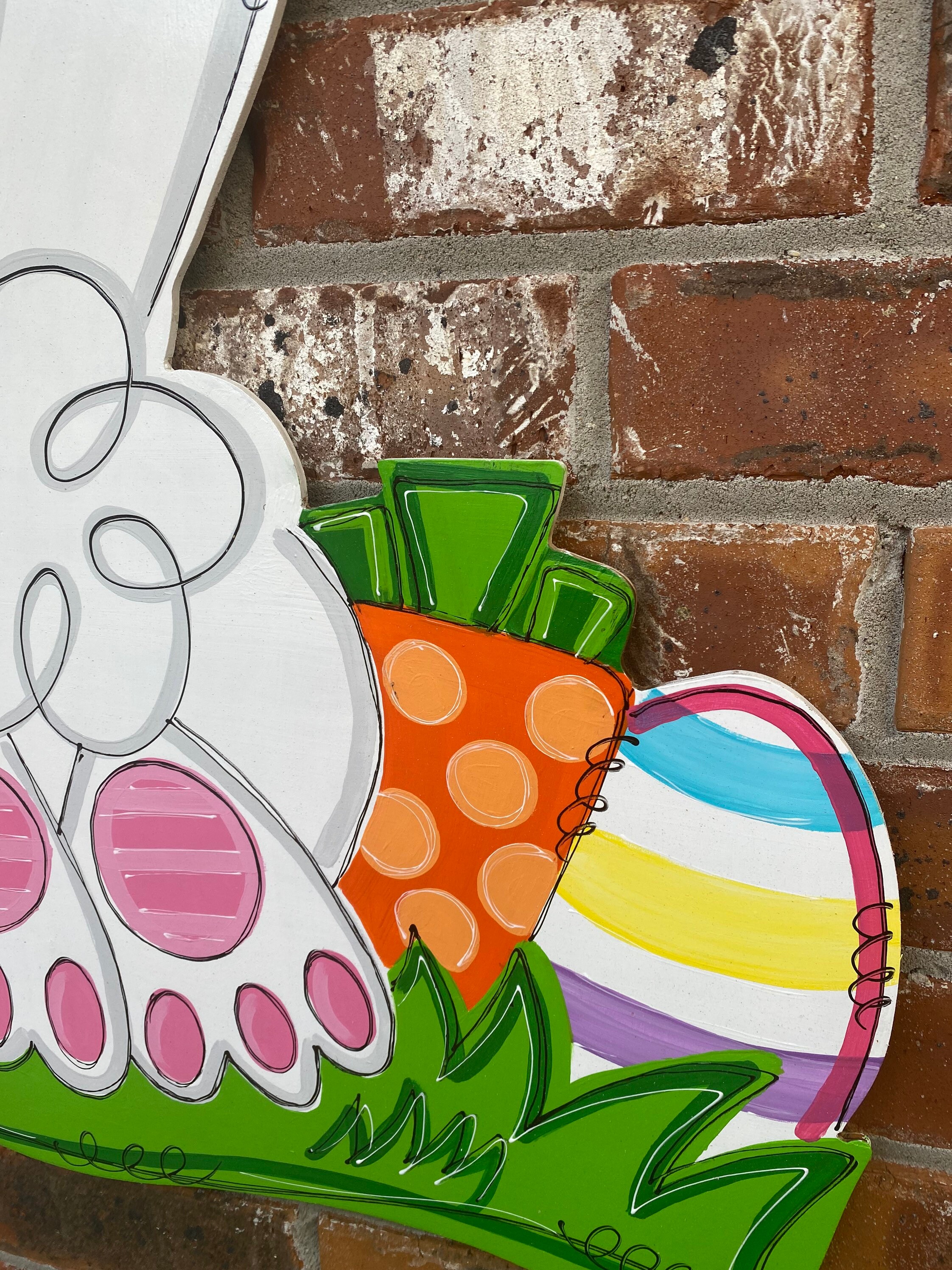 Easter Bunny Door Hanger, Spring Decor, Hand Painted, Wood Cut Out ...