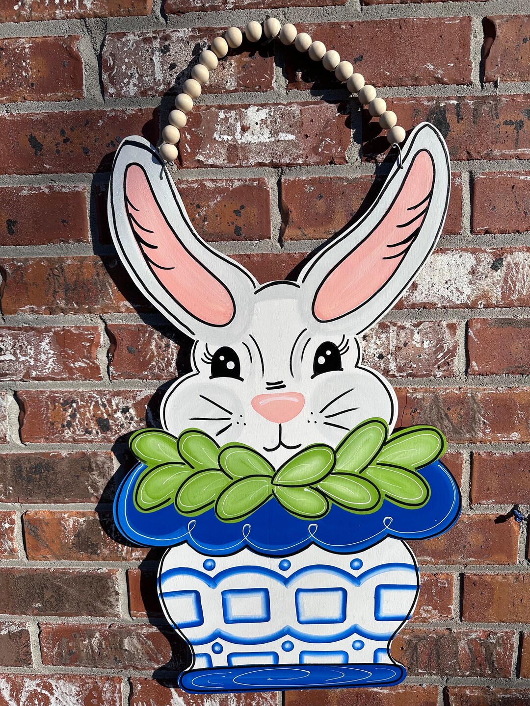 Easter Bunny Door Hanger,chinoiserie, Hand Painted, Wood Cut Out ...