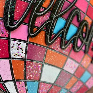 Welcome Mirrorball, Disco Ball, Wood Cut Out, Doorhanger, Handpainted ...