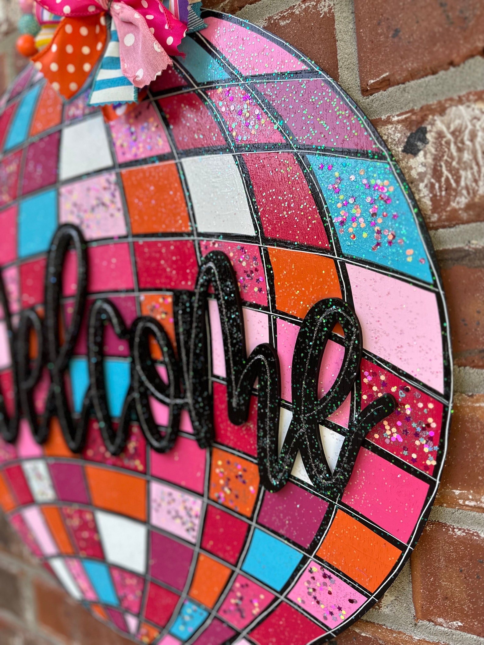 Welcome Mirrorball, Disco Ball, Wood Cut Out, Doorhanger, Handpainted ...