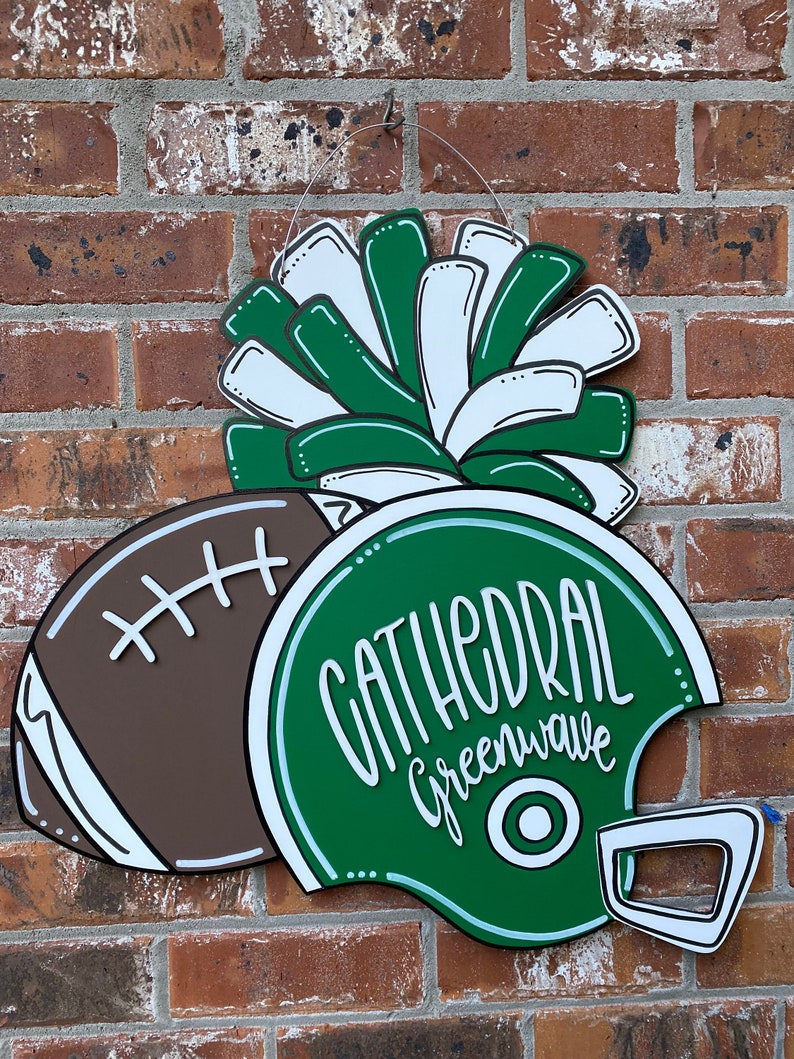 Football and Cheer Door Hanger, Wood Cut Out, Personalized Football ...