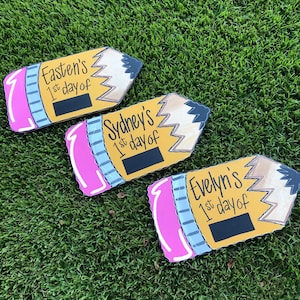 Personalized Pencil Sign, First Day of School, Hand Painted , Wood Cut ...
