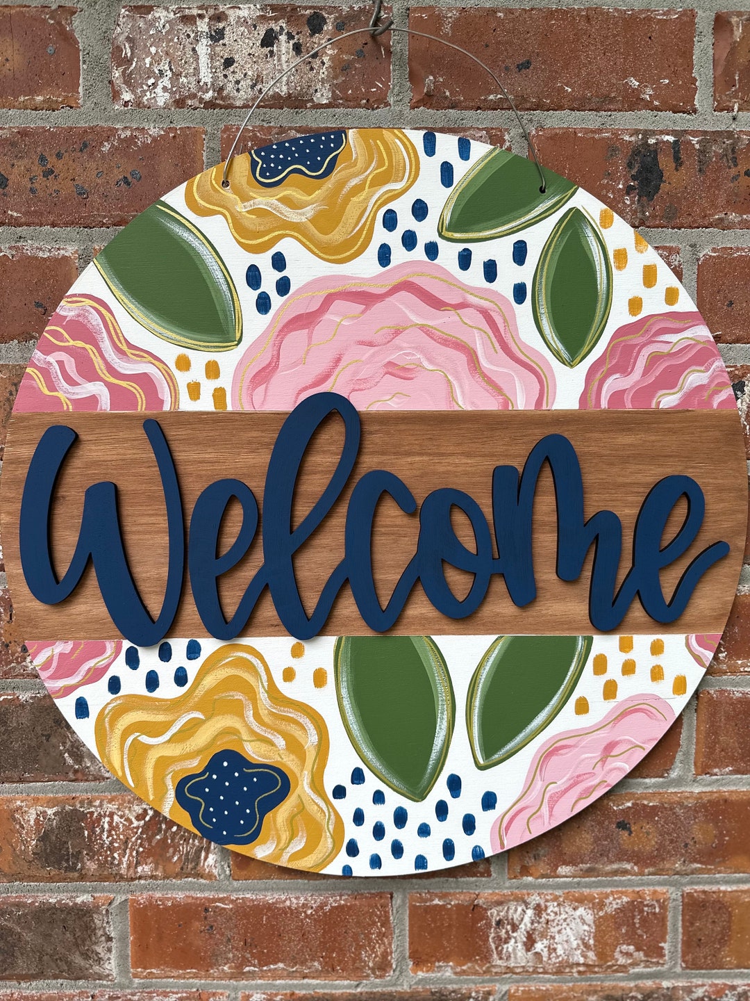 Floral Welcome Sign, 3D Lettering, Wood Cut Out, Hand Painted, Everyday ...