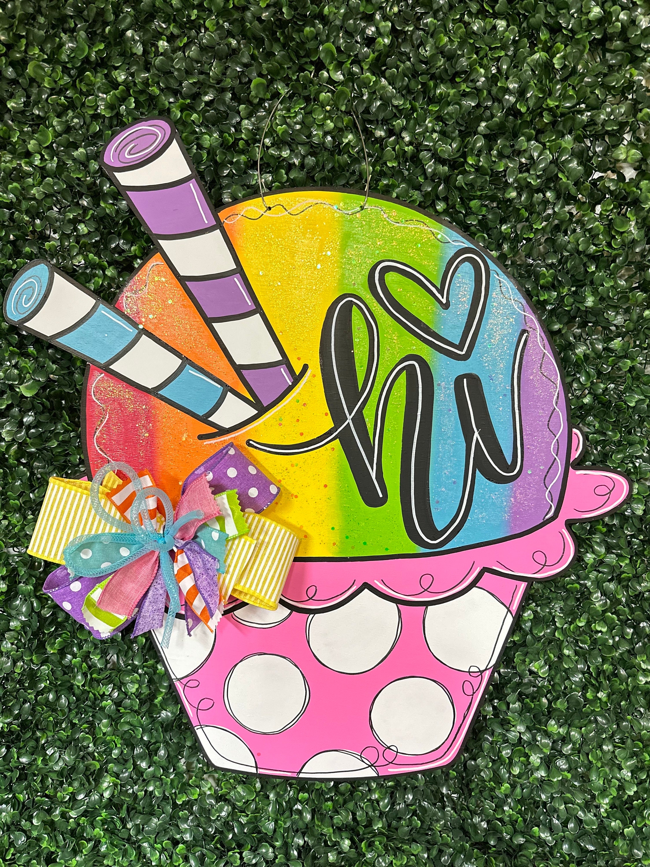 Sno Cone Door Hanger, Hand Painted, Wood Cut Out, Summer Decor, Welcome ...