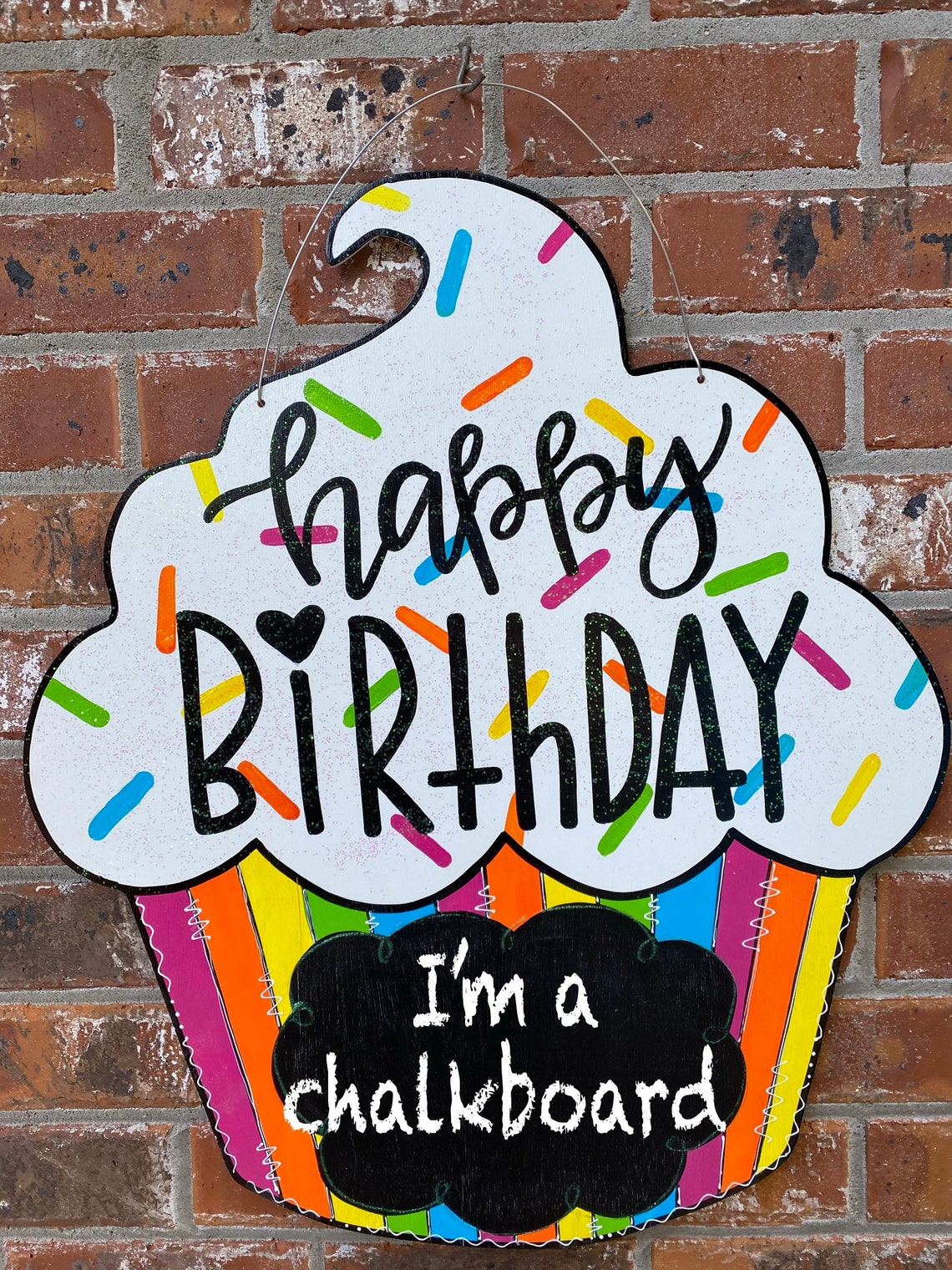 Happy Birthday Cupcake Door Hanger Chalkboard Wooden Cut | Etsy