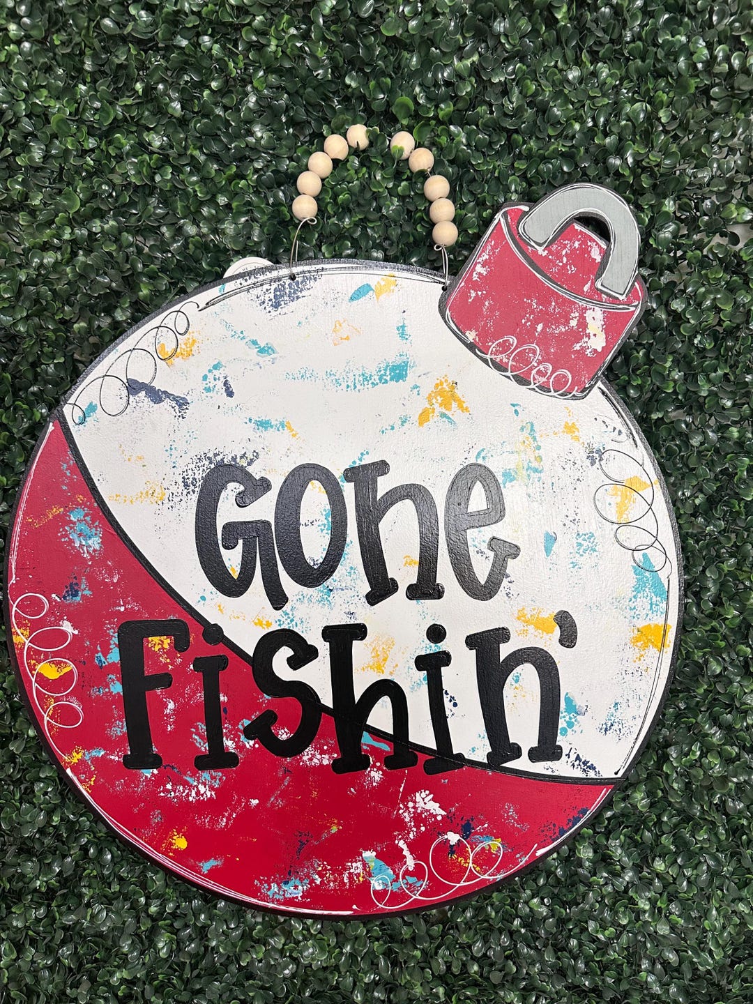 Gone Fishin Door Hanger, Summer Door Hanger, Hand Painted Wooden Door ...
