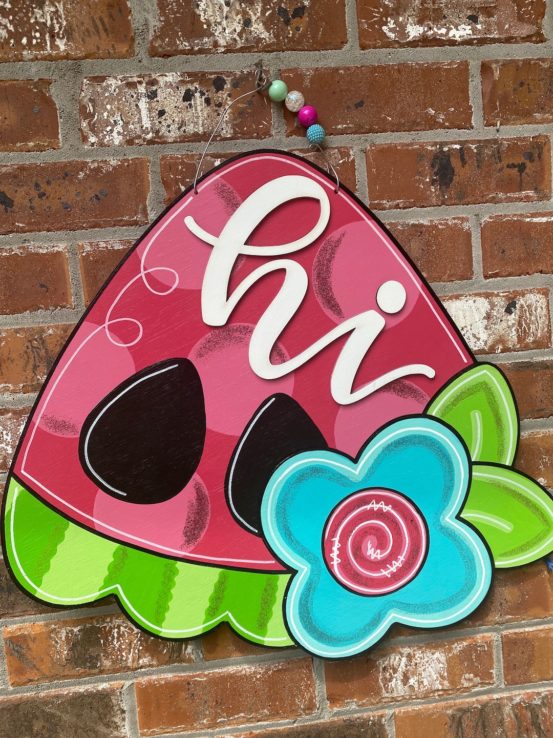 Watermelon and Flower Door Hanger, Summer Decor, Wood Cut Out, Hand ...
