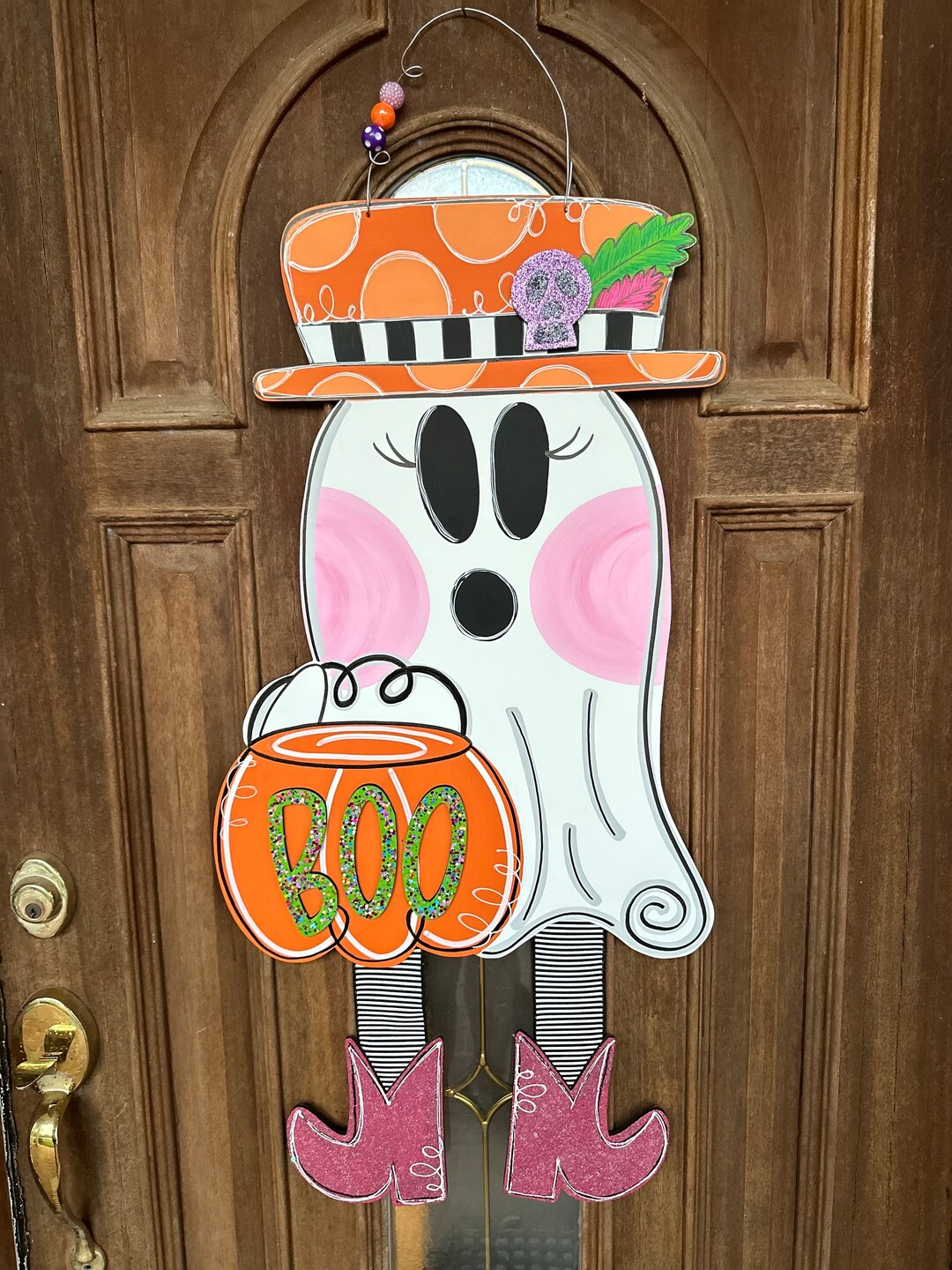 Ghost Door Hanger, Hand Painted, Wood Cut Out, Cute Ghost, Halloween ...