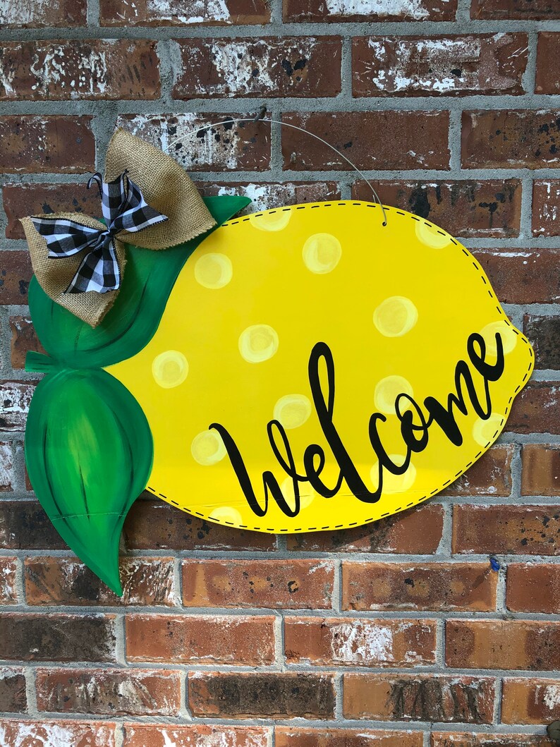 Lemon Door Hanger Welcome Sign Summer Door Hanger Hand - Etsy