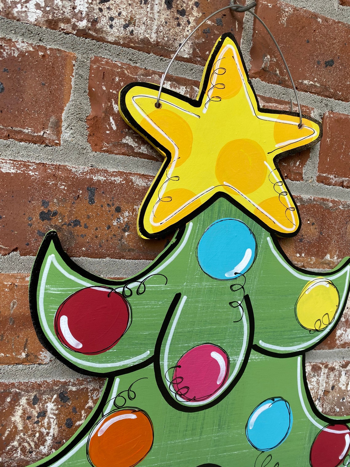Christmas Tree Door Hanger, Wood Cut Out, Hand Painted - Etsy