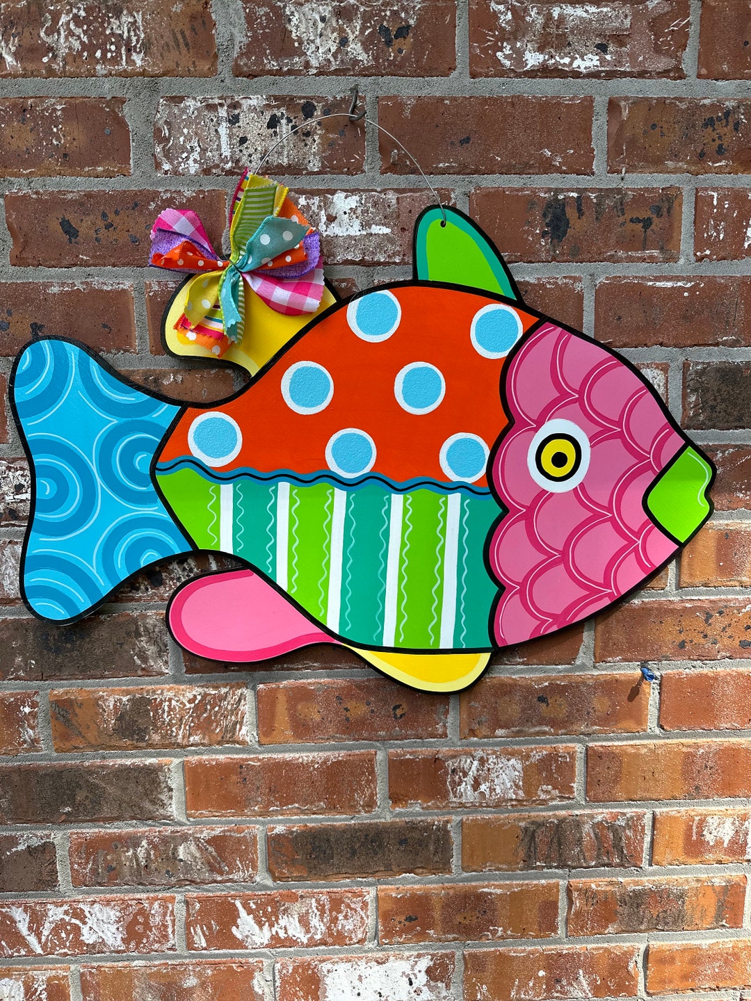 Fish Door Hanger, Summer Door Hanger, Hand Painted Wooden Door Hanger ...