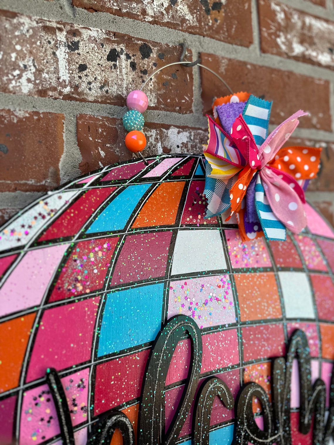 Welcome Mirrorball, Disco Ball, Wood Cut Out, Doorhanger, Handpainted ...