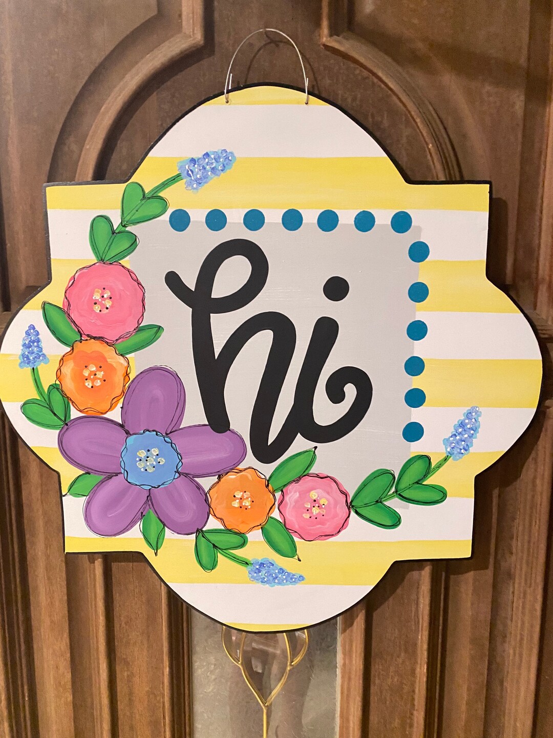 Spring Door Hanger, Wood Cut Out, Hand Painted, Spring Decor, Flower ...