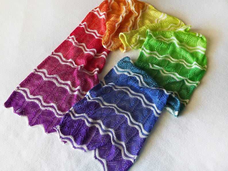 Hand-knit Mulberry Silk Scarf: Rainbow Lace Design - Etsy
