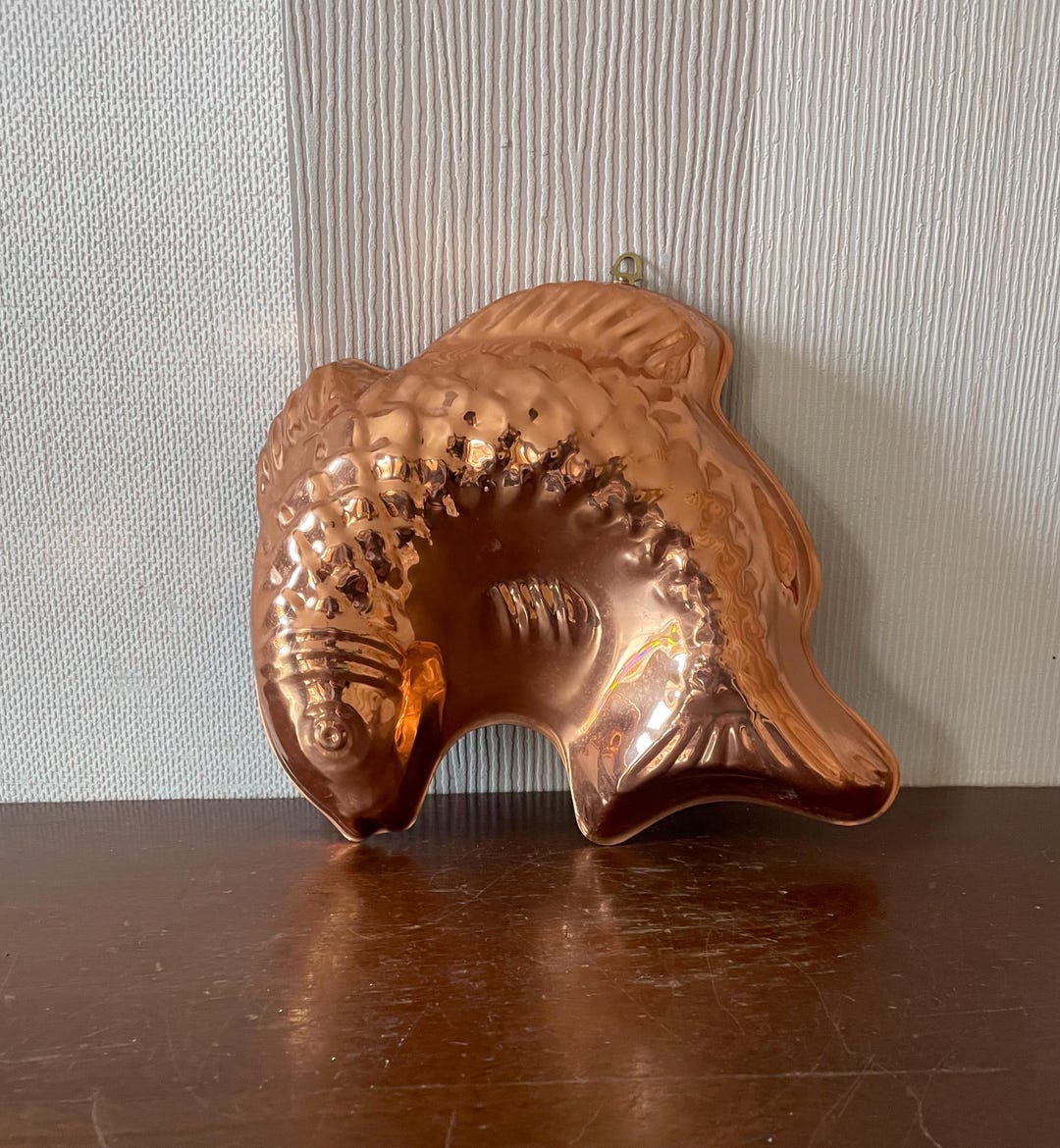 Vintage Copper Cake Pan, Fish Cake Mould, Vintage Jelly Mould Made in ...