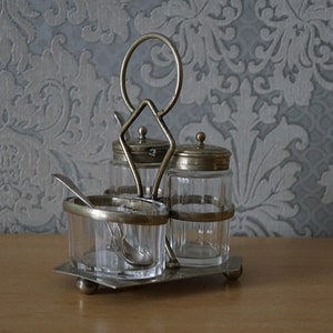 Vintage Silver Plated Cut Glass Condiment Set. - Etsy