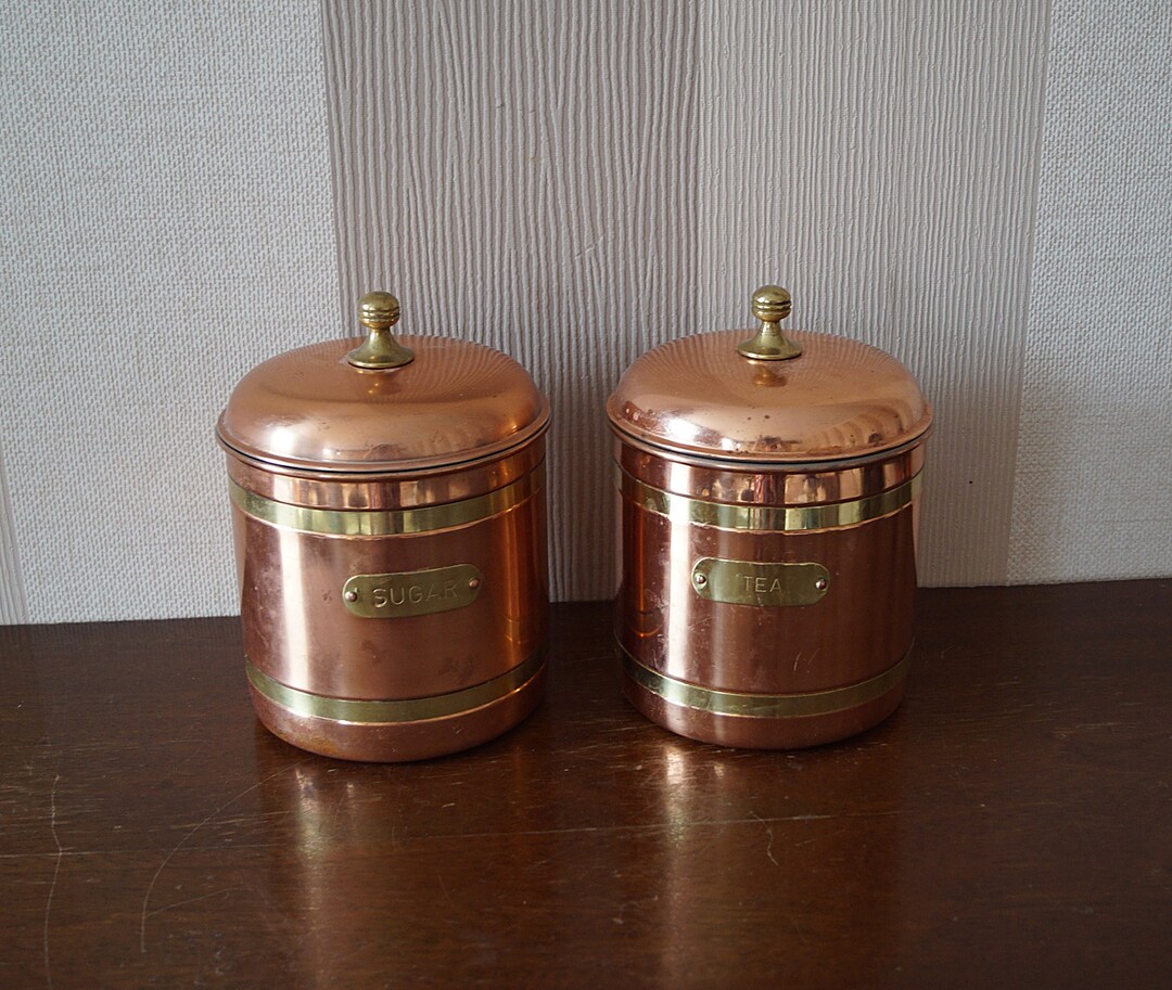 Set of 2 Vintage Copper Containers for Tea and Coffee, Set of Tea ...