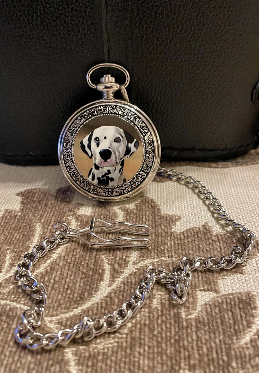 Silver-tone Ravel Quartz Pocket Watch. Pocket Watch With Dog Décor ...