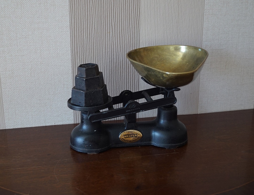Vintage the Salter Staffordshire Kitchen Scale With Brass Pan - Etsy