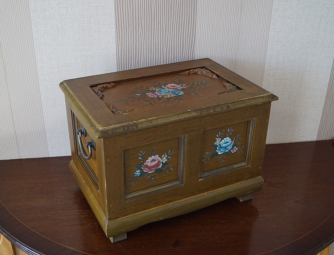 Vintage Plywood Chest With Hand-painted Floral Design - Etsy