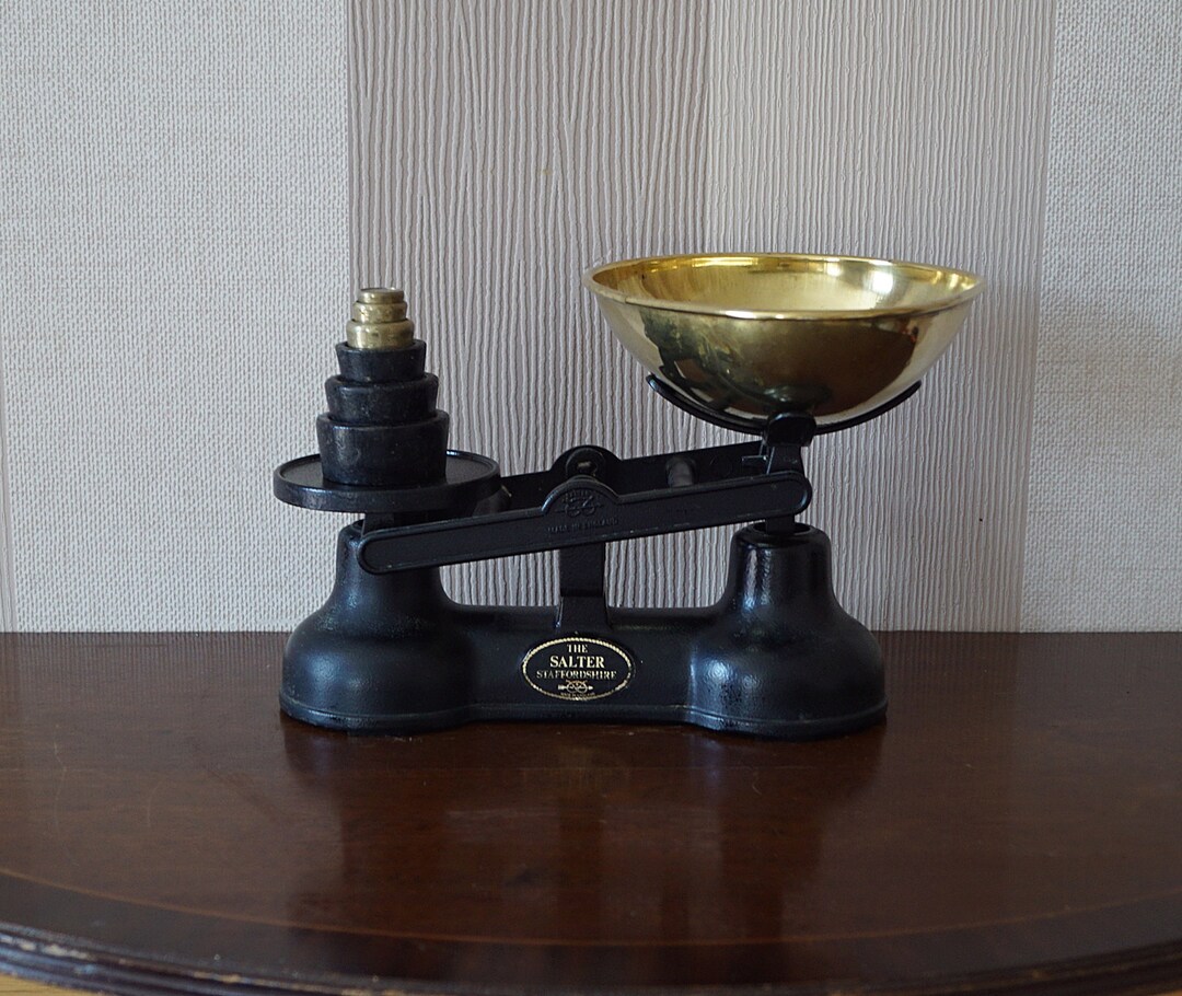 Vintage the Salter Staffordshire Kitchen Scale With Brass Pan - Etsy