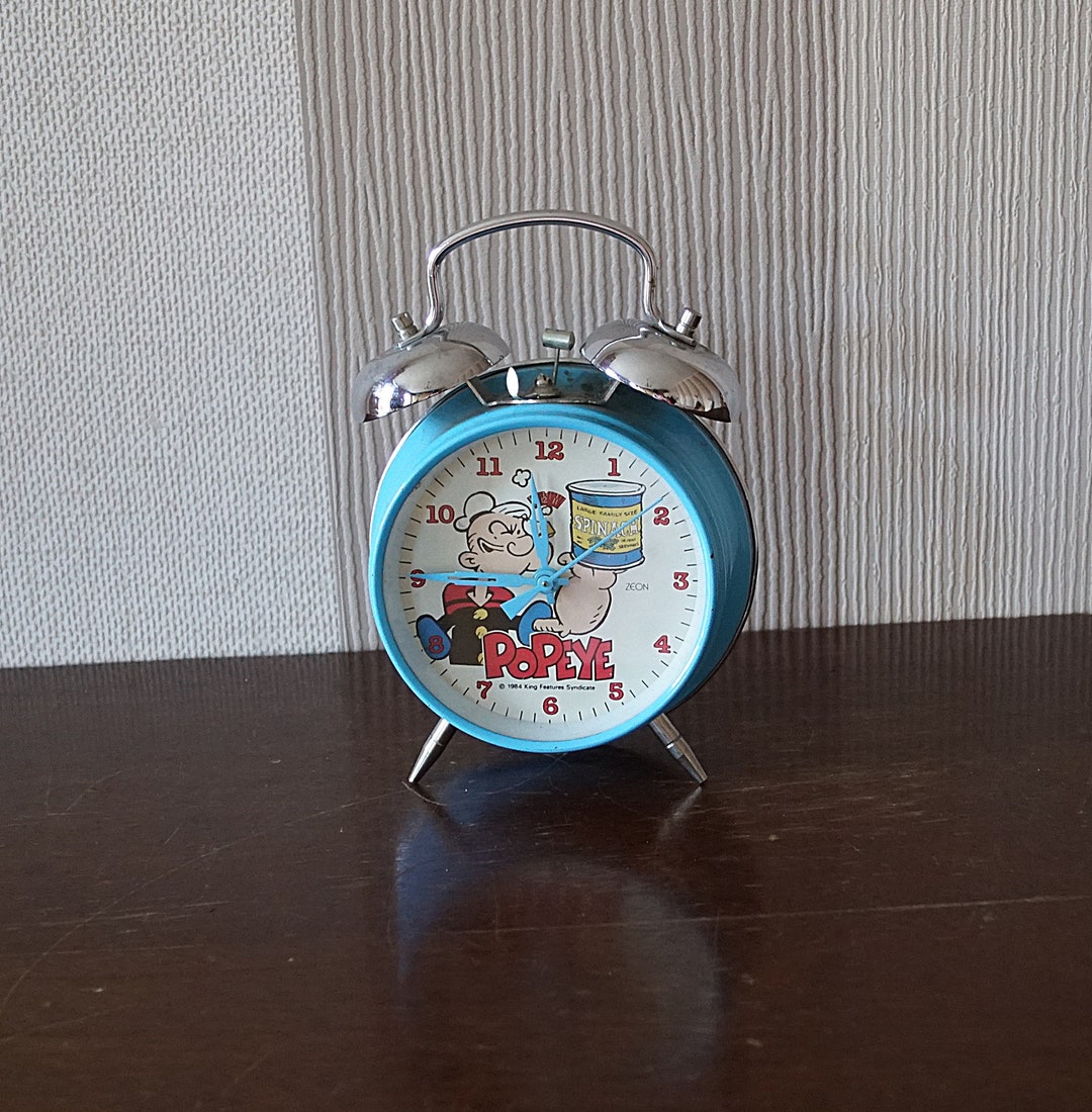 Vintage Popeye Metal Mechanical Alarm Clock, Vintage Alarm Clock, Table ...