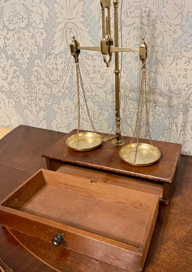 Antique Brass Balance Scale by HM Stanley London. With a Wooden Base ...