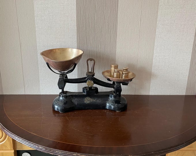 Vintage Libra Large Scales With Brass Pans and 4 Brass Weights, Kitchen ...