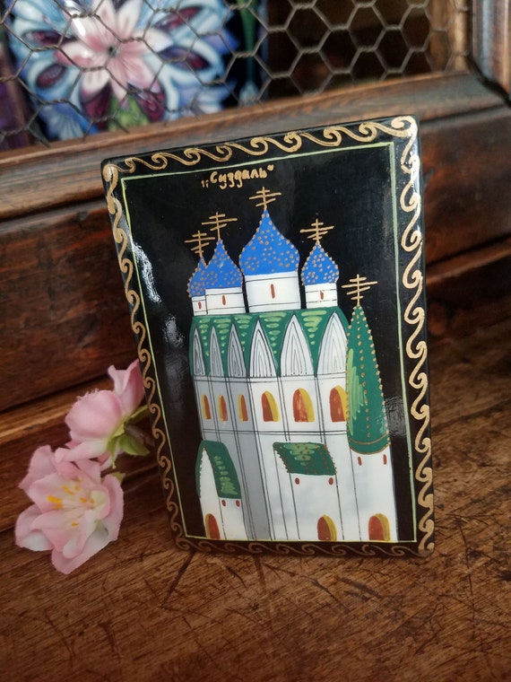 Signed Vintage RUSSIAN LACQUER Box~Black Lacquer Box … - Gem